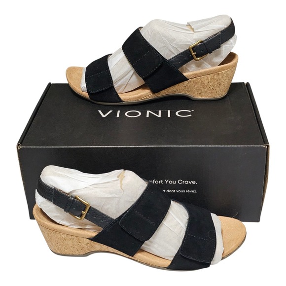 Vionic | Shoes | Vionic Marian Womens Wedge Sandals Black Size 9 Wide ...